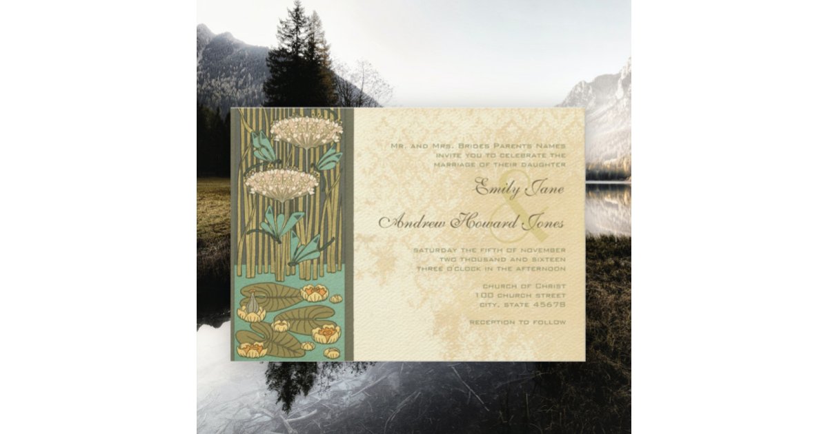 Art Nouveau Dragonfly Lily Pad Wedding Invitation | Zazzle