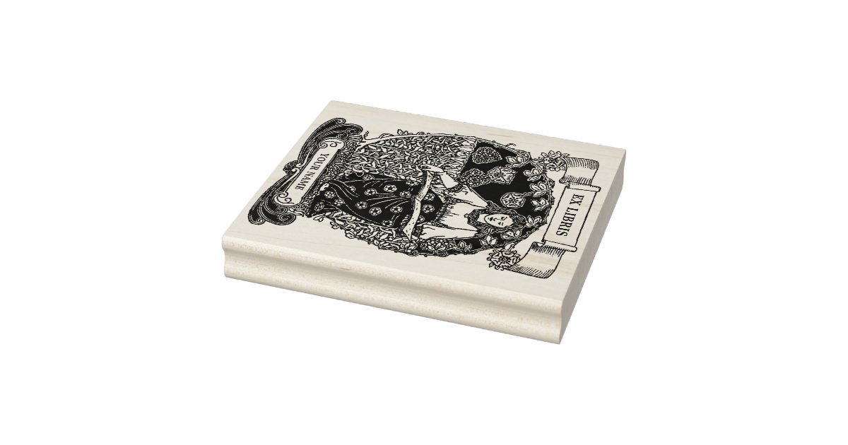 Art Nouveau Ex Libris Girl & Book Template Rubber Stamp | Zazzle