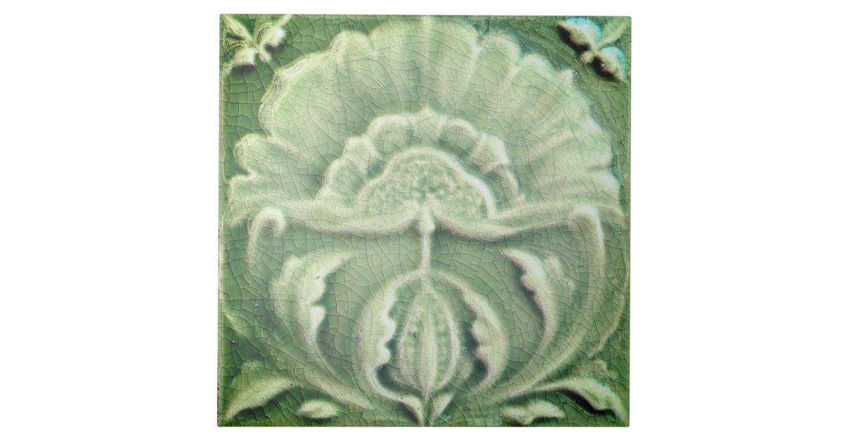 Art nouveau faux jugendstil flower tile green | Zazzle