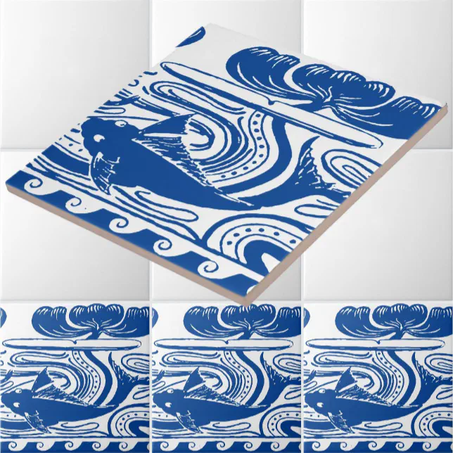 Art Nouveau Fish & Lily Frieze Pattern Ceramic Tile | Zazzle