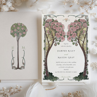Art Nouveau Floral Arch Tree Love Wedding Invitation | Zazzle