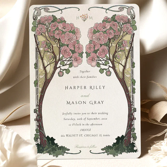 Art Nouveau Floral Arch Tree Love Wedding Invitation | Zazzle