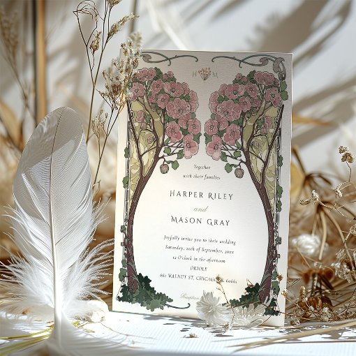 Art Nouveau Floral Arch Tree Love Wedding Invitation | Zazzle