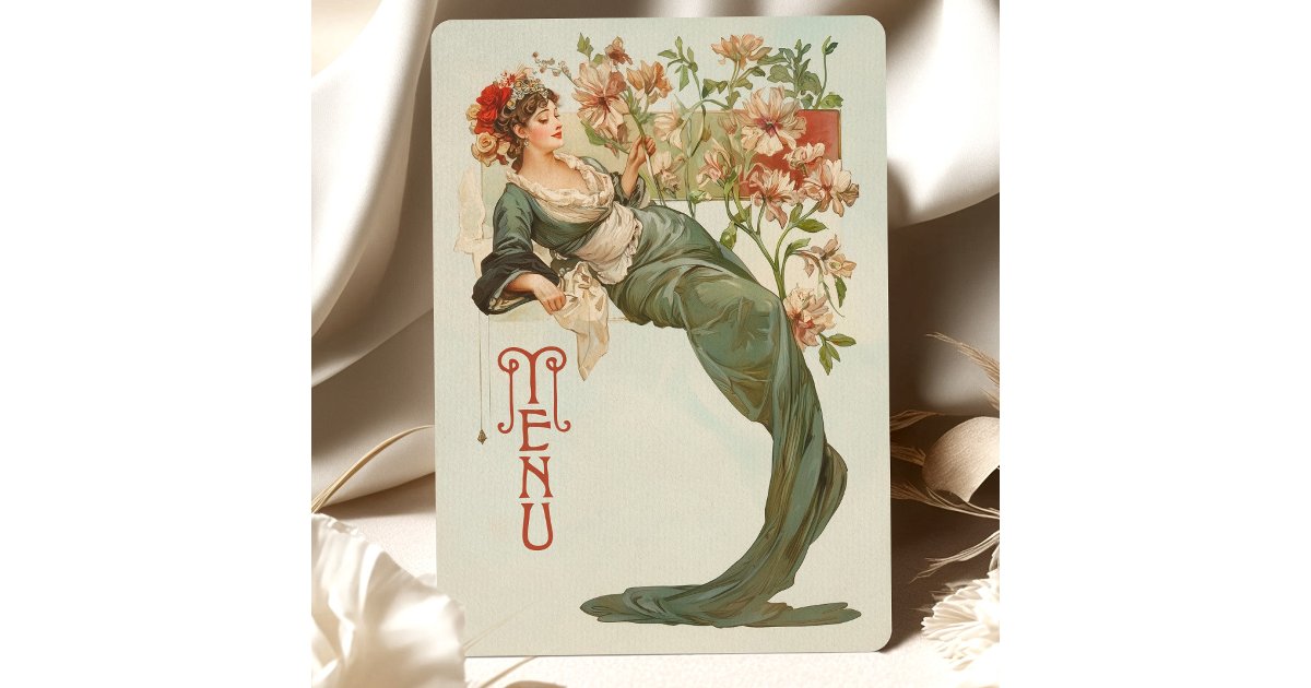 Art Nouveau Floral Goddess Menu Card | Zazzle