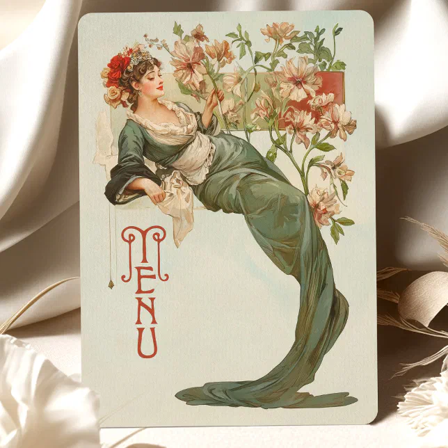 Art Nouveau Floral Goddess Menu Card | Zazzle