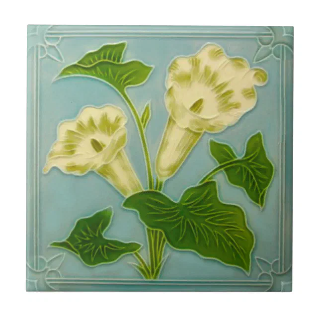 Art Nouveau Floral Repro Olivant Faux Molded Ceramic Tile | Zazzle