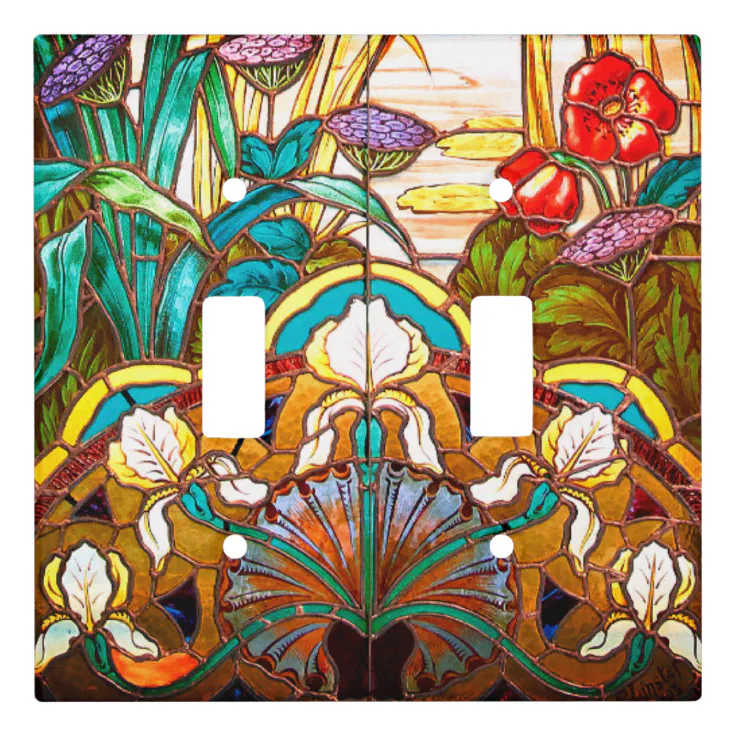 Art nouveau floral stained glass look light switch cover | Zazzle