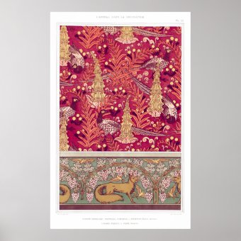 Art nouveau fox pheasant Foxglove verneuil Poster | Zazzle
