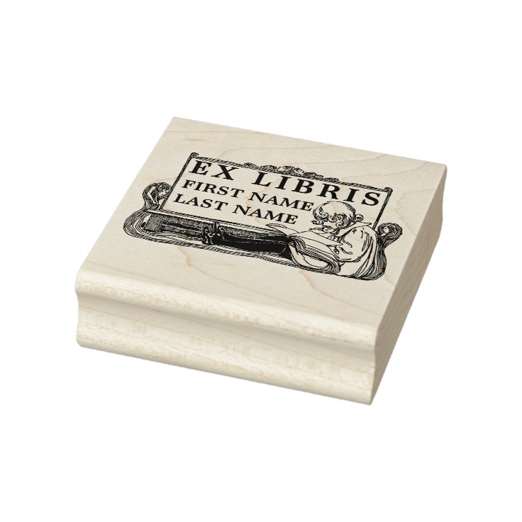 Art Nouveau Girl Reading Book Ex Libris Template Rubber Stamp | Zazzle
