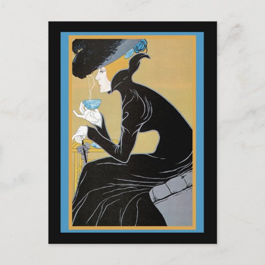 Art Nouveau Lady Drinking Tea Postcard | Zazzle.com