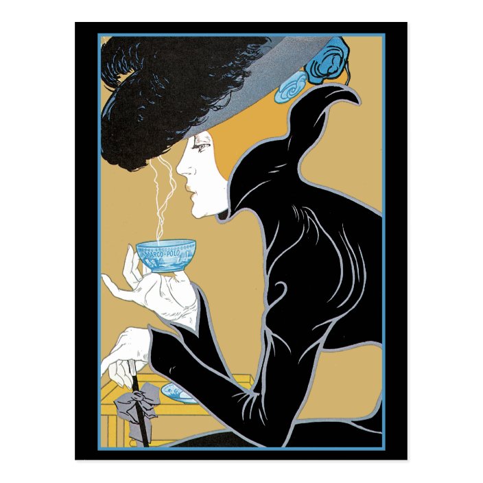 Art Nouveau Lady Drinking Tea Postcard | Zazzle.com