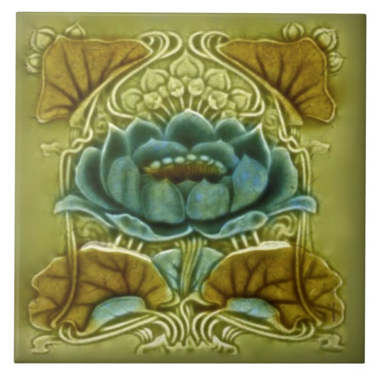 Art Nouveau Lotus Repro of Glazed Antique Tile | Zazzle