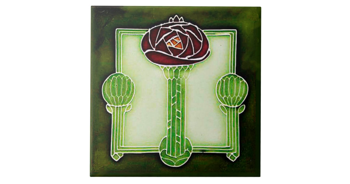 Art Nouveau Mackintosh Rose (Green) Ceramic Tile | Zazzle