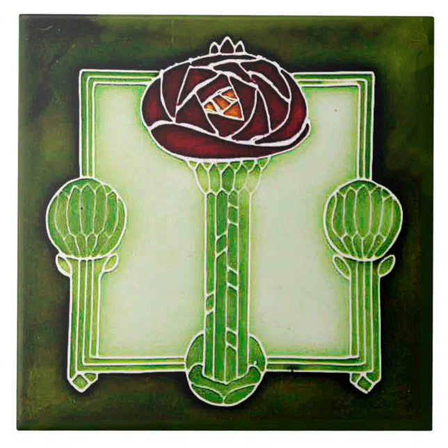 Art Nouveau Mackintosh Rose (Green) Ceramic Tile | Zazzle