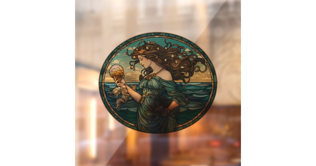 Art Nouveau Mermaid Stained Glass Window Cling | Zazzle