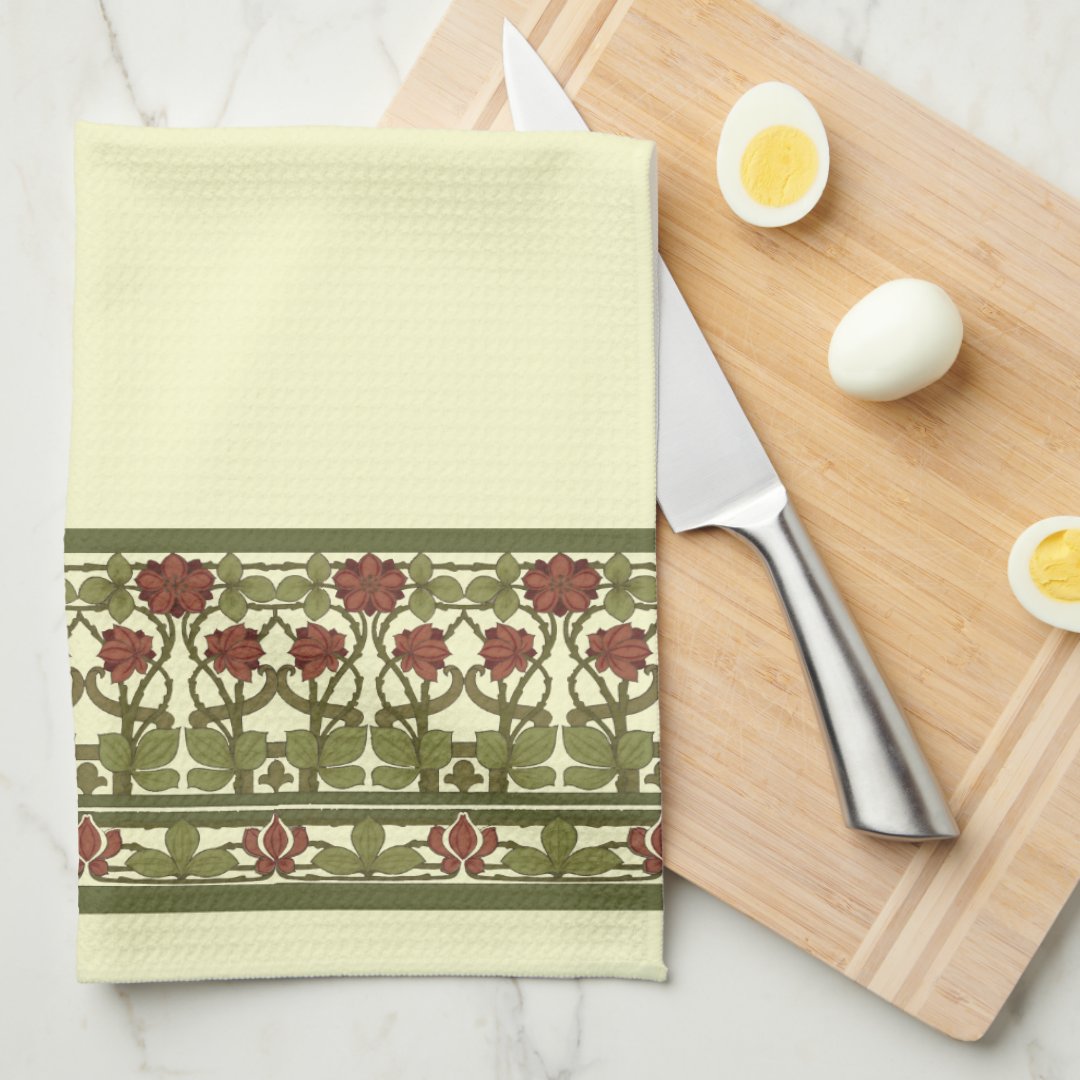 Art Nouveau Monogram Vintage Floral Border Frieze Kitchen Towel | Zazzle