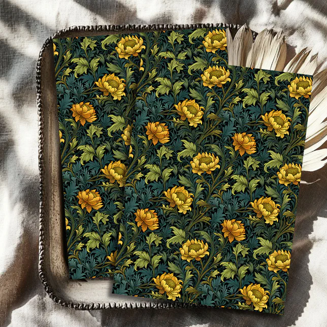 Art nouveau Morris yellow flowers pastel blue sage Tissue Paper | Zazzle