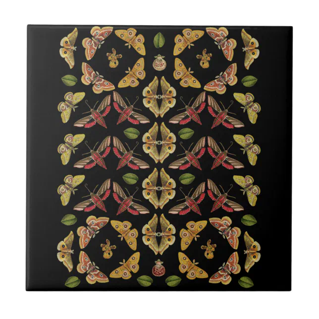 Art Nouveau Moth & Orchid art deco black Ceramic Tile | Zazzle