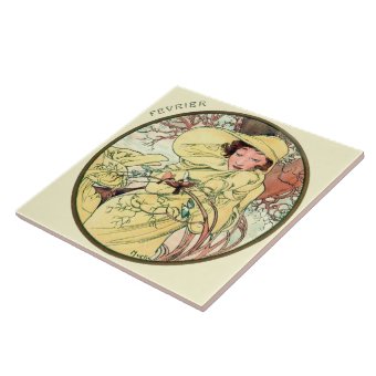 Art Nouveau Mucha Calendar February Tile | Zazzle