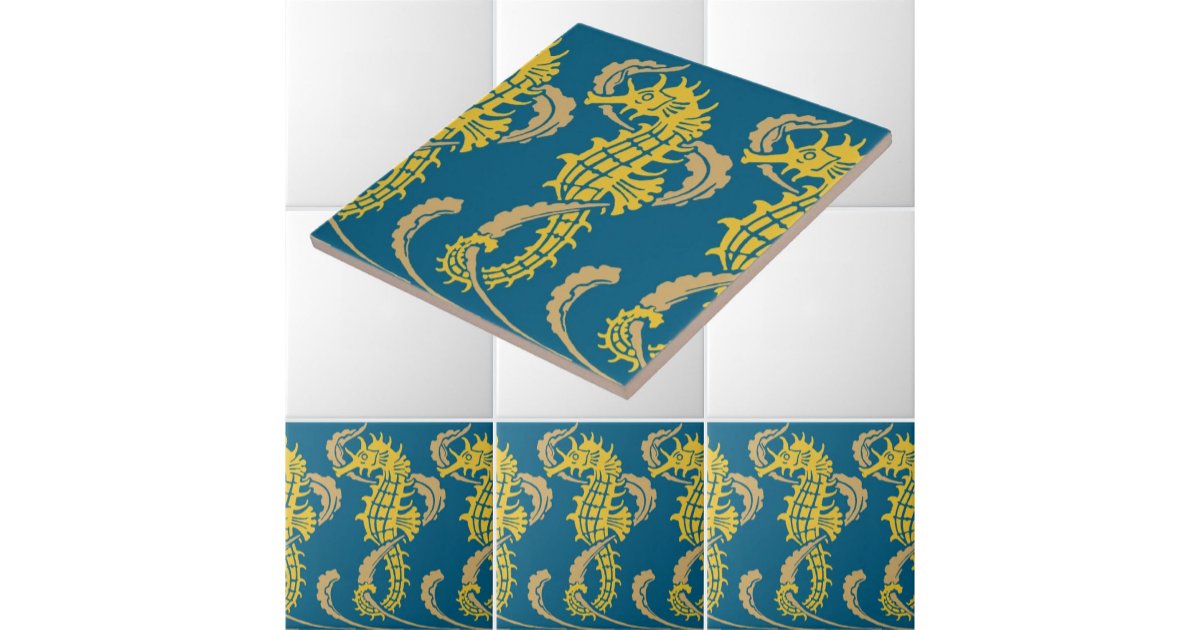 Art Nouveau Ocean Beach Nautical Seahorse Frieze Ceramic Tile | Zazzle