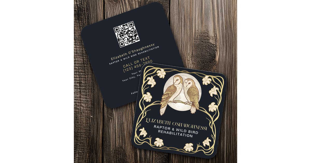 Art Nouveau Raptor Bird Rehabilitation QR Code Square Business Card ...