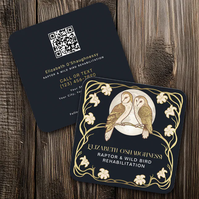 Art Nouveau Raptor Bird Rehabilitation QR Code Square Business Card ...