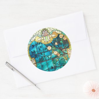 Art nouveau stained glass window floral Victorian Classic Round Sticker ...
