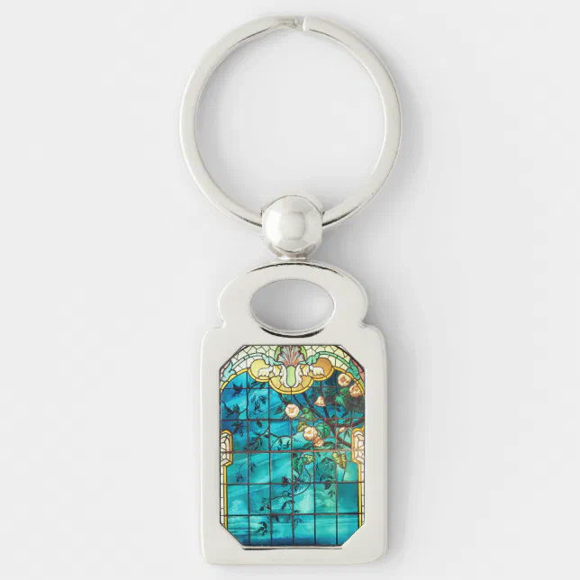 Art nouveau stained glass window floral Victorian Keychain | Zazzle