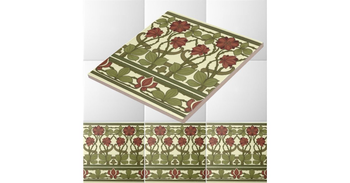 Art Nouveau Vintage Floral Border Frieze Ceramic Tile | Zazzle