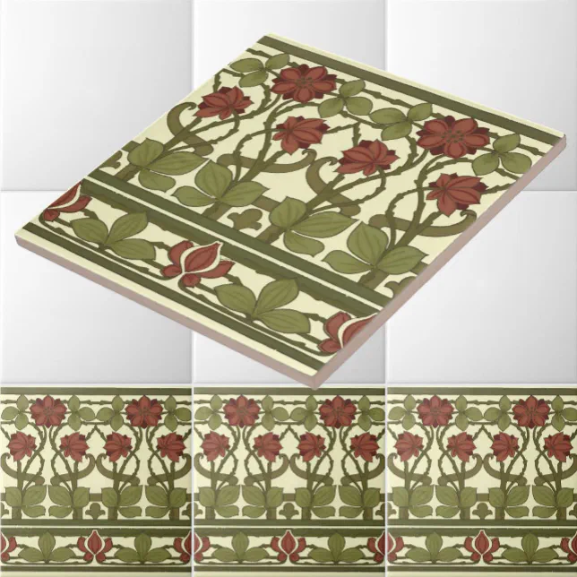 Art Nouveau Vintage Floral Border Frieze Ceramic Tile | Zazzle
