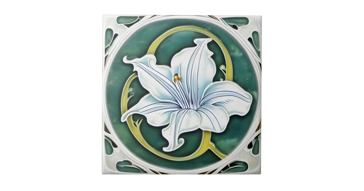 Art Nouveau White Lily Ceramic Tile | Zazzle