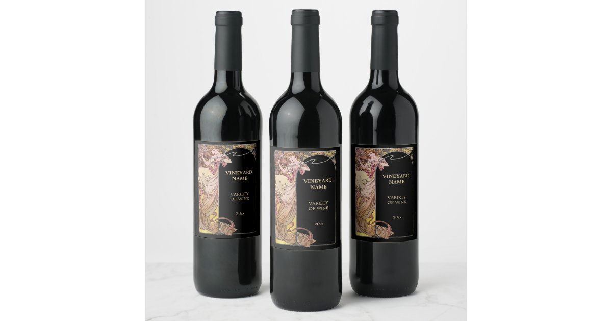 Art Nouveau Woman & Grapes by Alphonse Mucha Wine Label | Zazzle