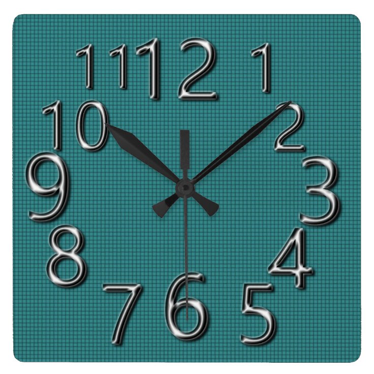 Art-Of-Time-Summer-Teal-Check-Silver Square Wall Clock | Zazzle