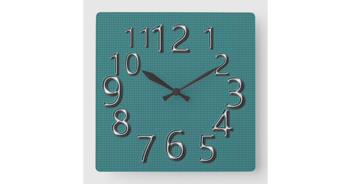 Art-Of-Time-Summer-Teal-Check-Silver Square Wall Clock | Zazzle
