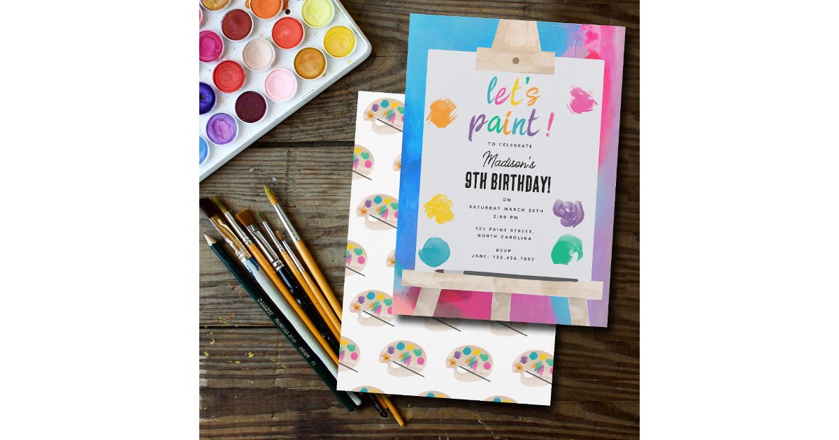 Art Painting Craft Artist Paint Birthday Theme Invitation | Zazzle