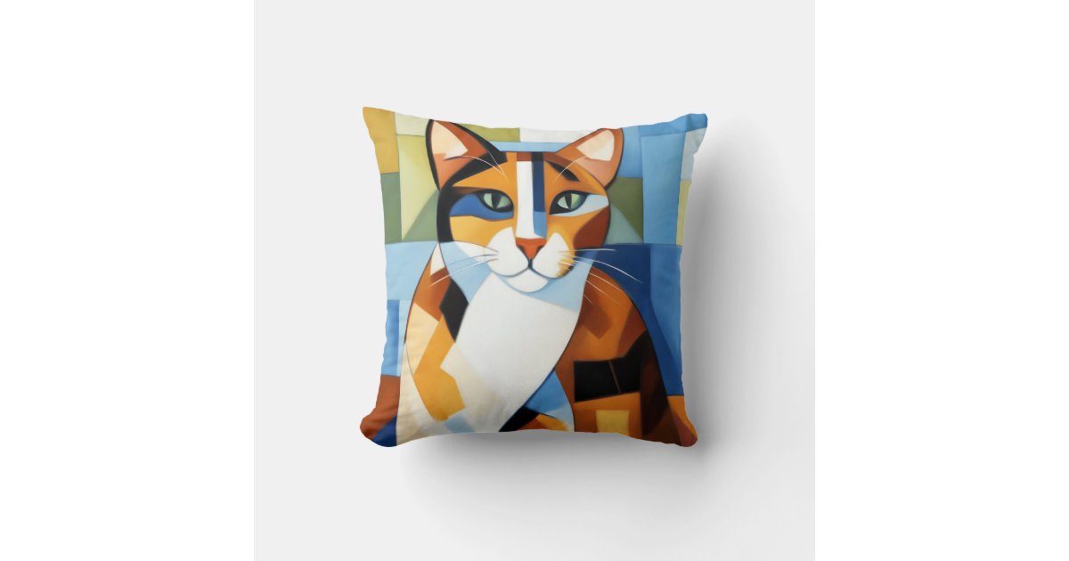 Art Painting Cubist Calico Cat Throw Pillow | Zazzle