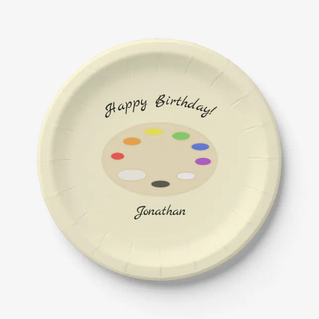 Art Palette Personalized Birthday Cream Paper Plates | Zazzle