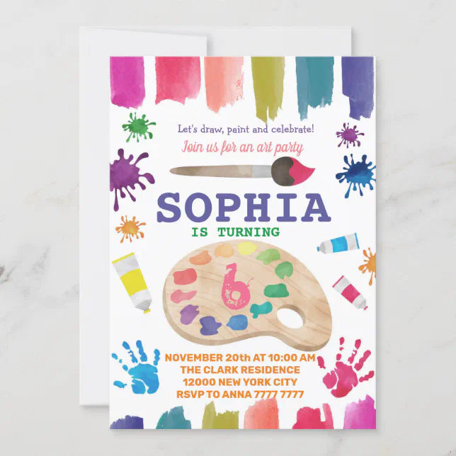 Art Party Dress For A Mess Painting Birthday Invitation | Zazzle