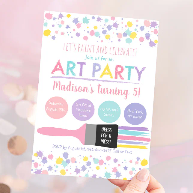 Art Party Paint Party Pastel Birthday Invitation | Zazzle