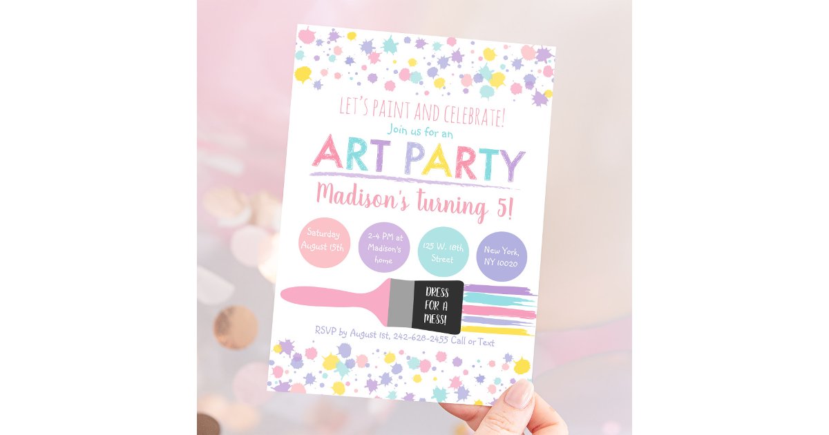 Art Party Paint Party Pastel Birthday Invitation | Zazzle