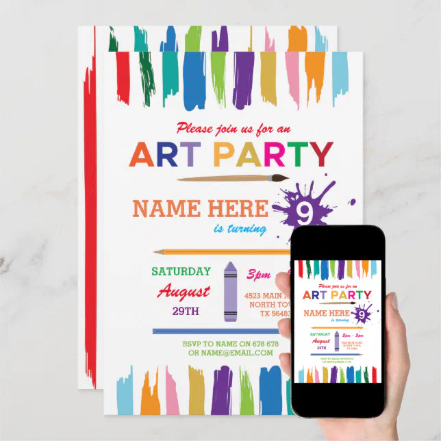Art Party Painting Drawing Paint Birthday Invite | Zazzle