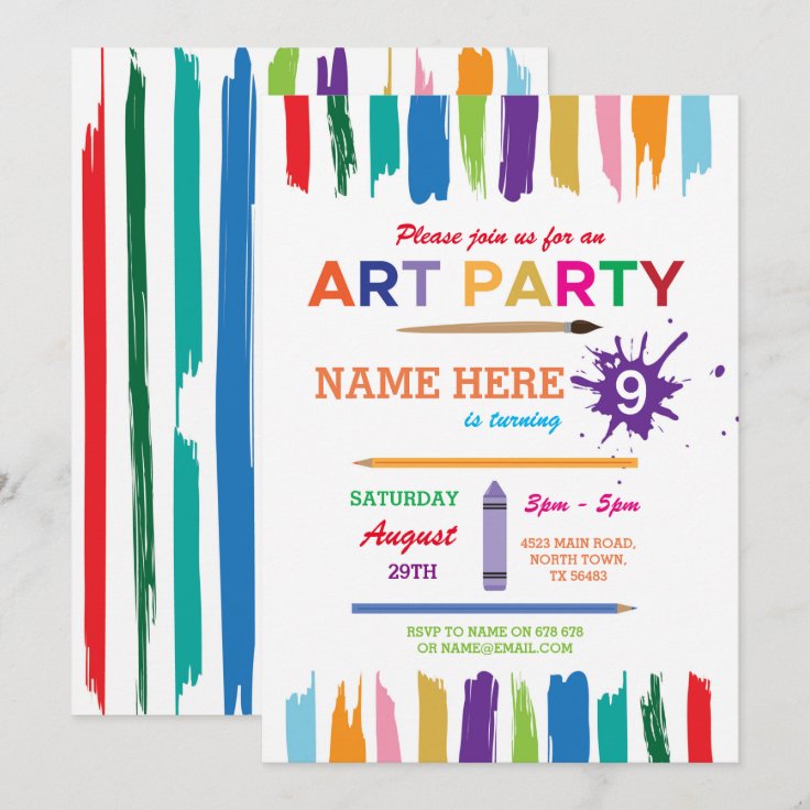Art Party Painting Drawing Paint Birthday Invite | Zazzle