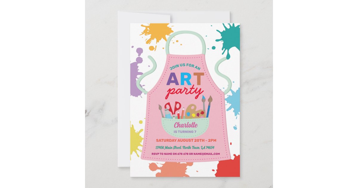 Art Party Painting Drawing Paint Crafts Apron Invitation | Zazzle