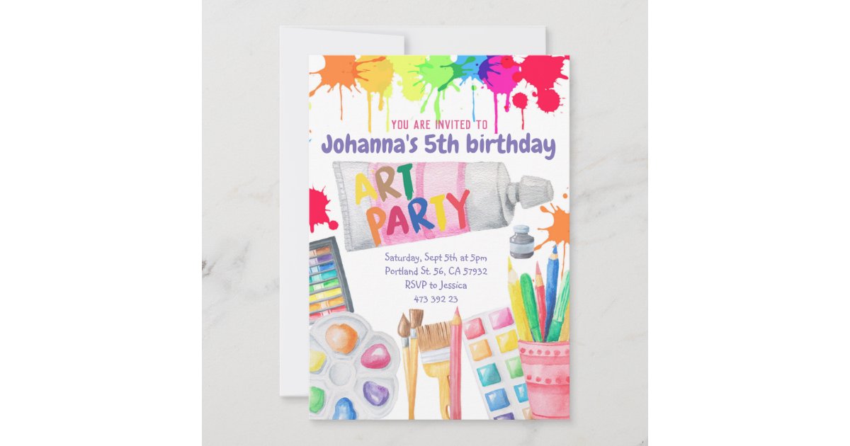 Art Party Paints Kids Birthday Invitation | Zazzle