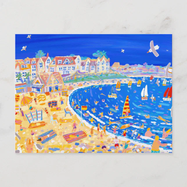 Art Postcard: Fun on the Beach. Gyllyngvase beach. Postcard | Zazzle