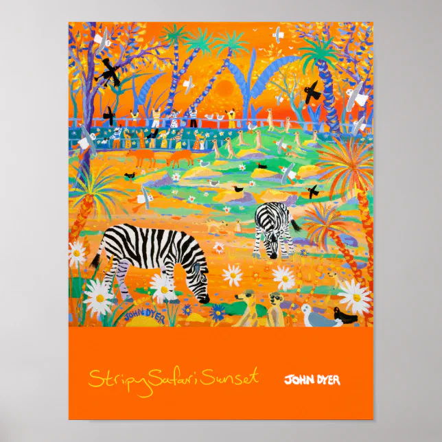 Art Poster: Stripy Safari Sunset at the Zoo Poster | Zazzle