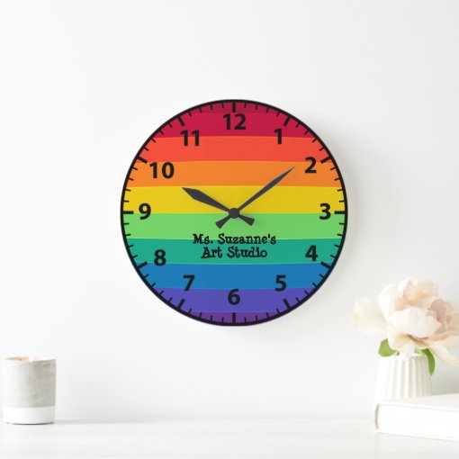 Art Teacher Art Studio Artist Modern Rainbow Clock | Zazzle