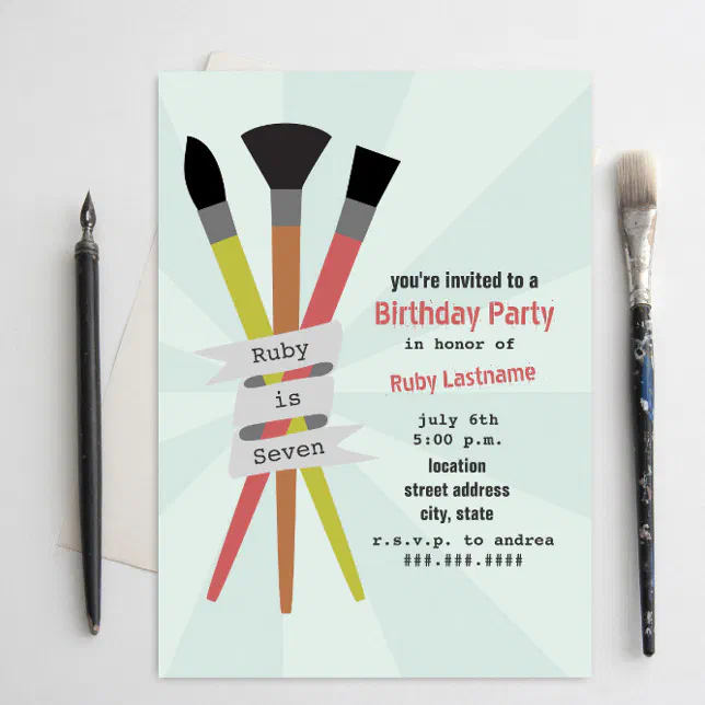 Art Theme Birthday Party Invitation | Zazzle
