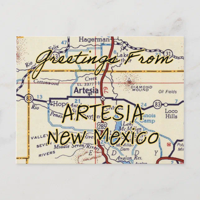 Artesia NM Vintage Map Postcard | Zazzle