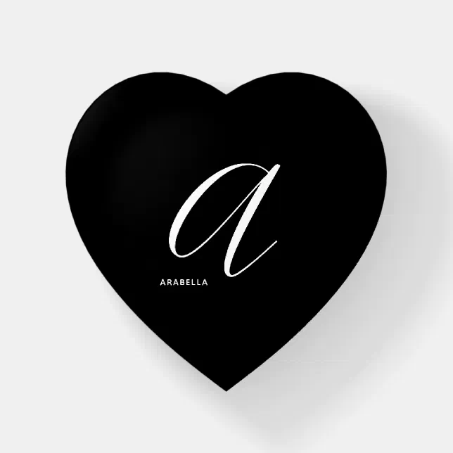 Artfully Monogrammed Letter A Black & White Heart Paperweight | Zazzle